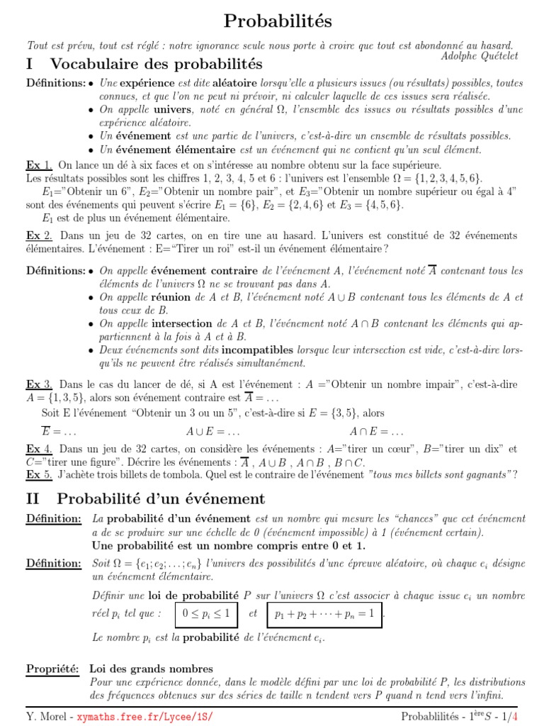 Cours Proba PDF | PDF | Espérance mathématique | Probabilité