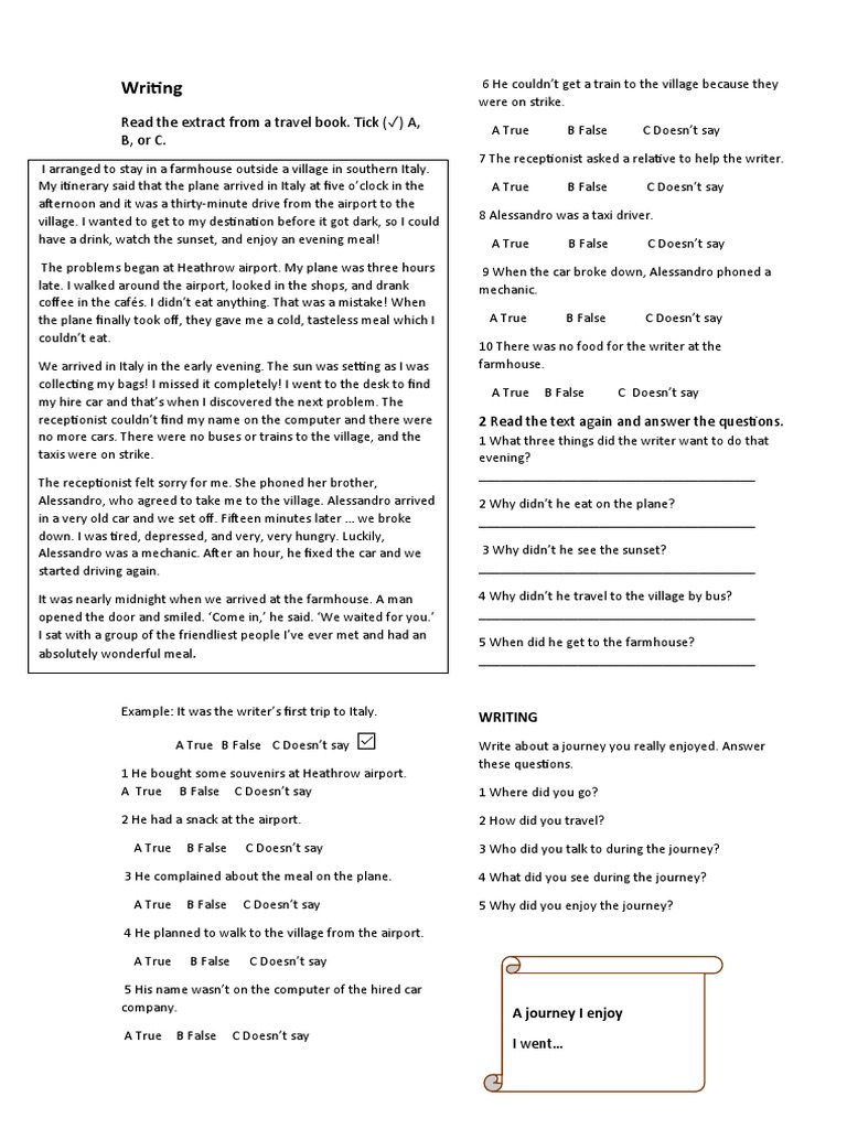 Writing: Read The Extract From A Travel Book. Tick ( ) A, B, or C | PDF