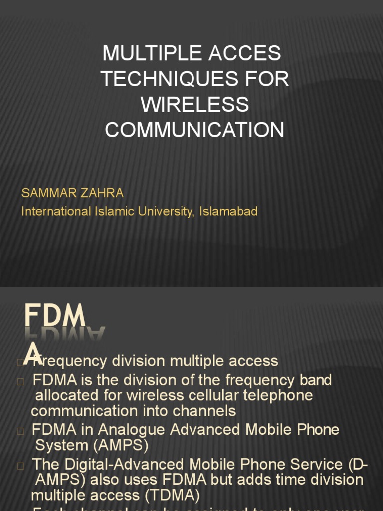 Multiple Acces Techniques For Wireless Communication: Sammar Zahra ...