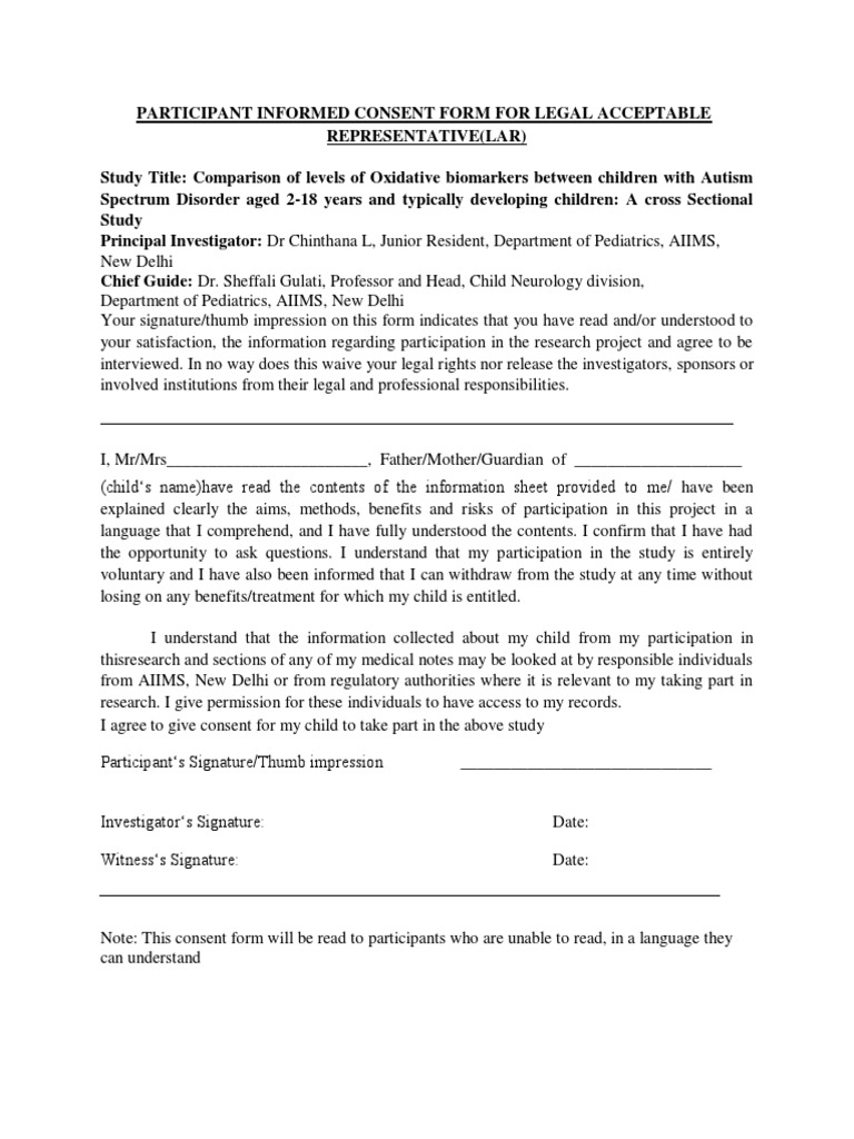 Consent for Autism Biomarker Study | PDF | Self-Improvement