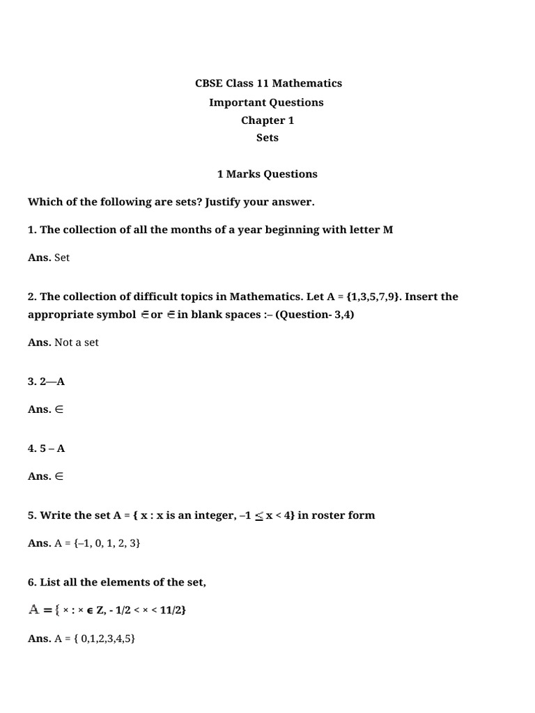 Chapter 1 - Sets PDF | PDF | Set (Mathematics) | Mathematical Logic