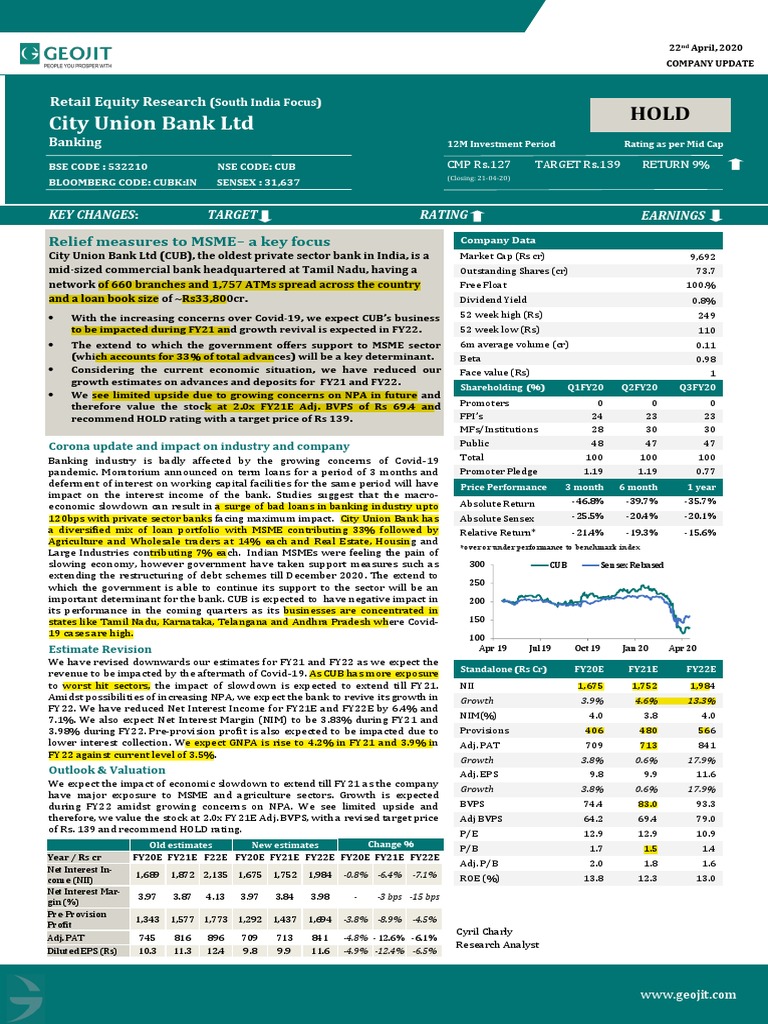 City Union Bank - Geojit | PDF | Financial Analyst | Securities (Finance)
