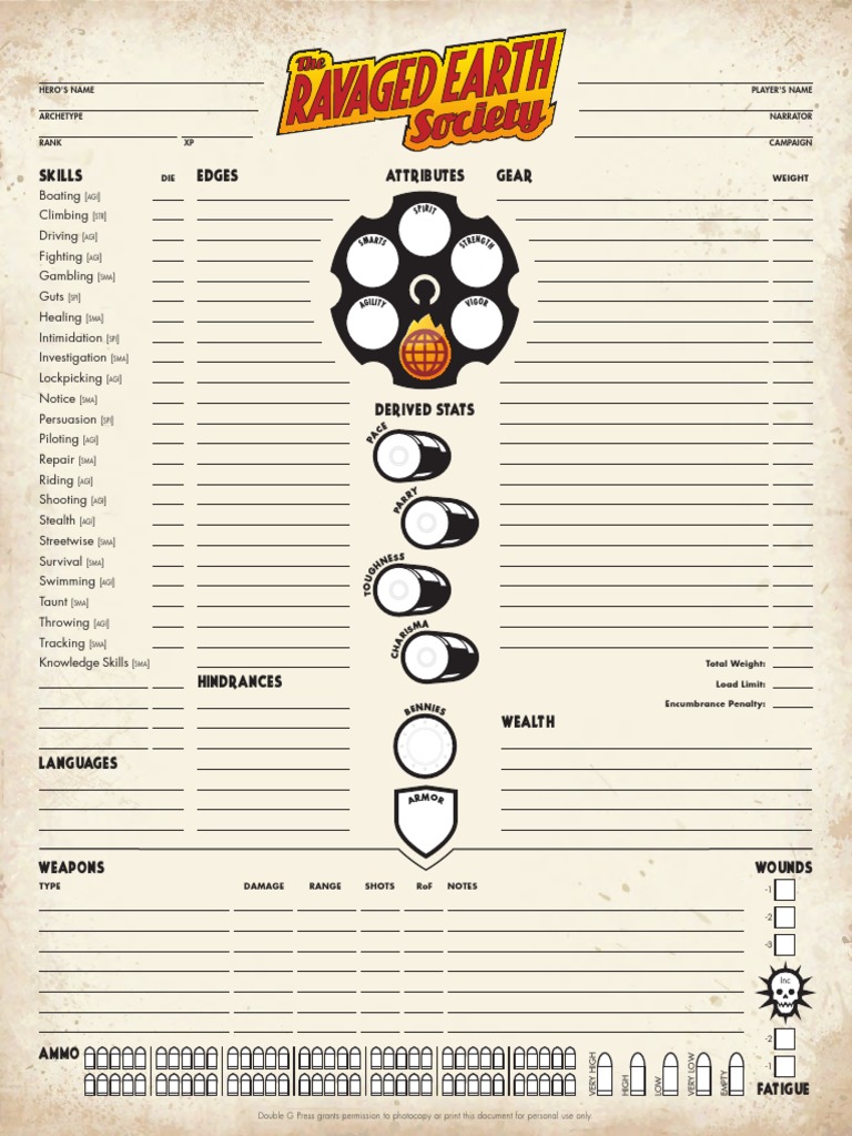 Character Sheet: A Detailed Record of Skills, Attributes, and ...