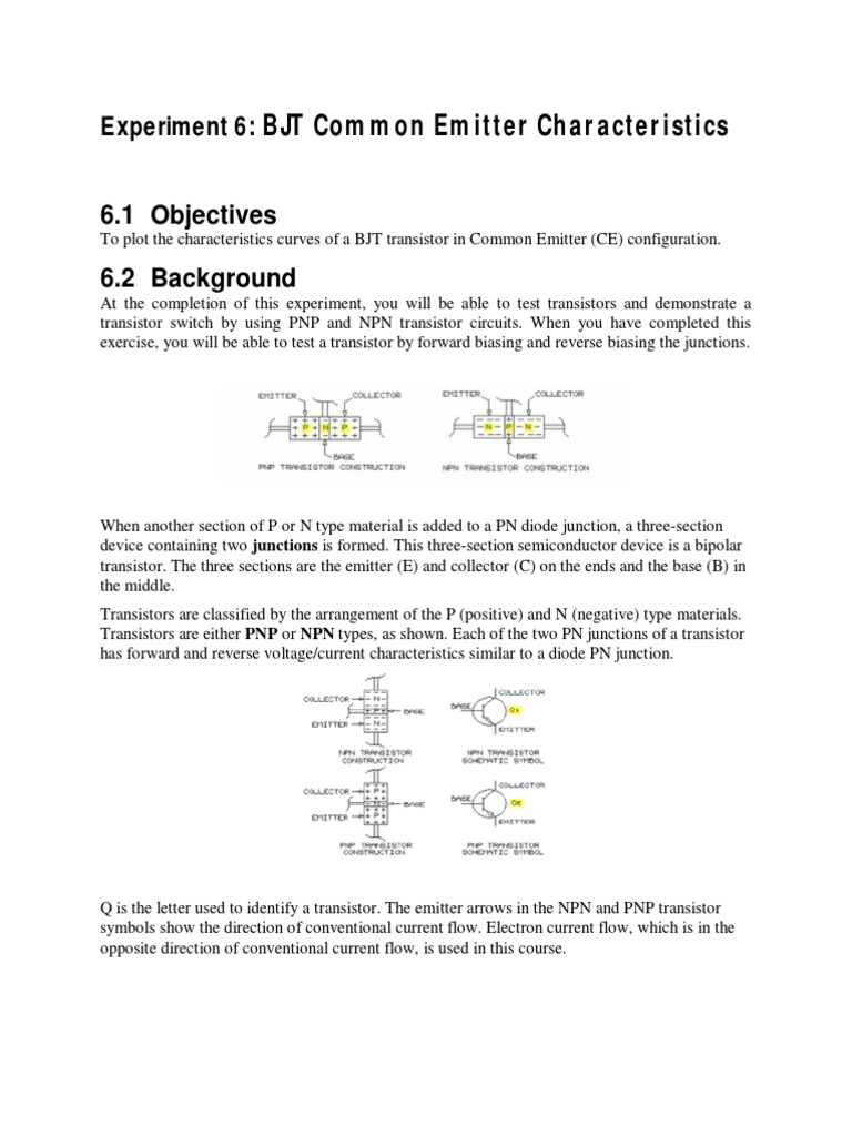 BJT Common Emitter Characteristics: Experiment 6 | PDF | Bipolar ...