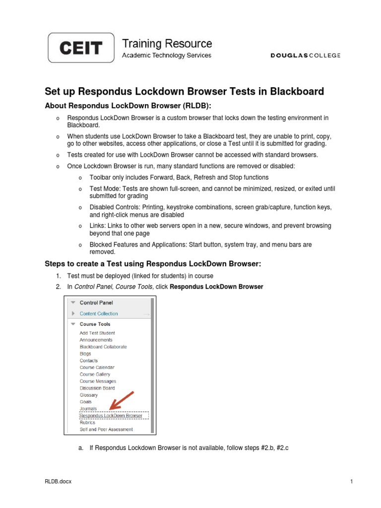 Set Up Respondus Lockdown Browser Tests in Blackboard | PDF | Digital ...
