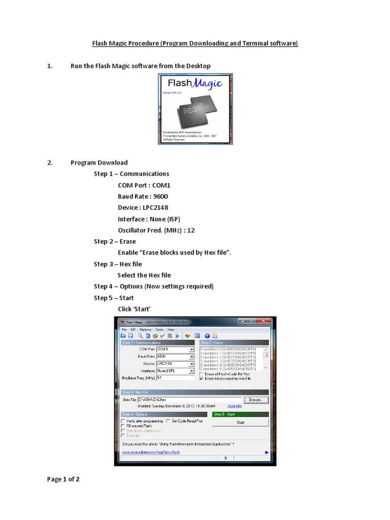Flash Magic Procedure - Program Downloading and Terminal Software | PDF
