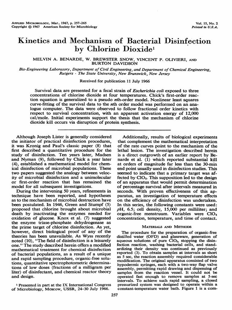 Kinetic of ClO2 Disinfection PDF | PDF | Biosynthesis | Disinfectant