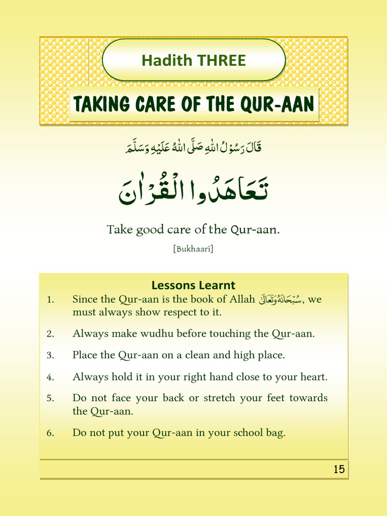 Taking Care of The Qur-Aan: Hadith THREE | PDF | Religion & Spirituality