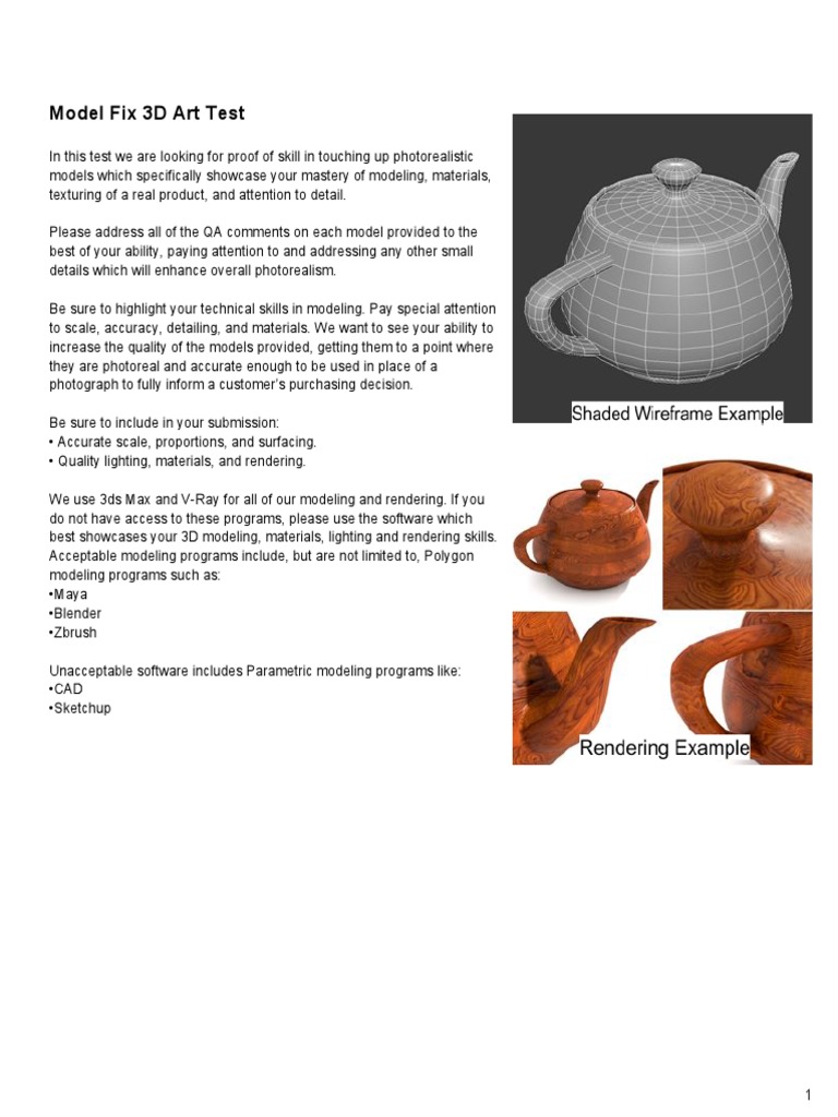 Model Fix 3D Art Test | PDF | 3 D Computer Graphics | Rendering ...