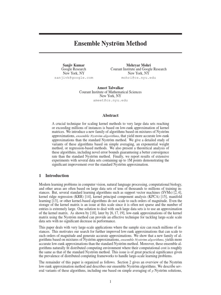 3850 Ensemble Nystrom Method | Download Free PDF | Matrix (Mathematics) | Regression Analysis