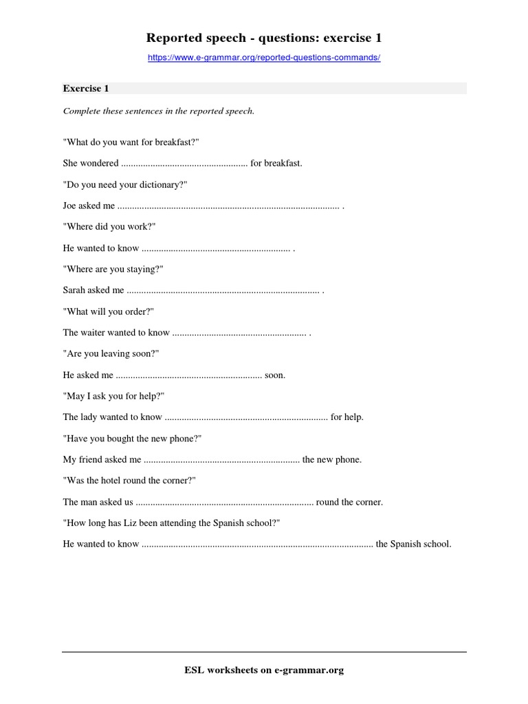Reported Questions Exercise 1