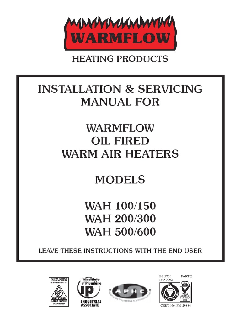 Warm Air Heater Manual | PDF | Duct (Flow) | Chimney