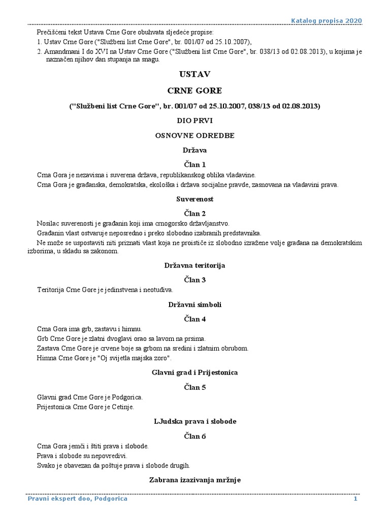 Ustav Crne Gore | PDF