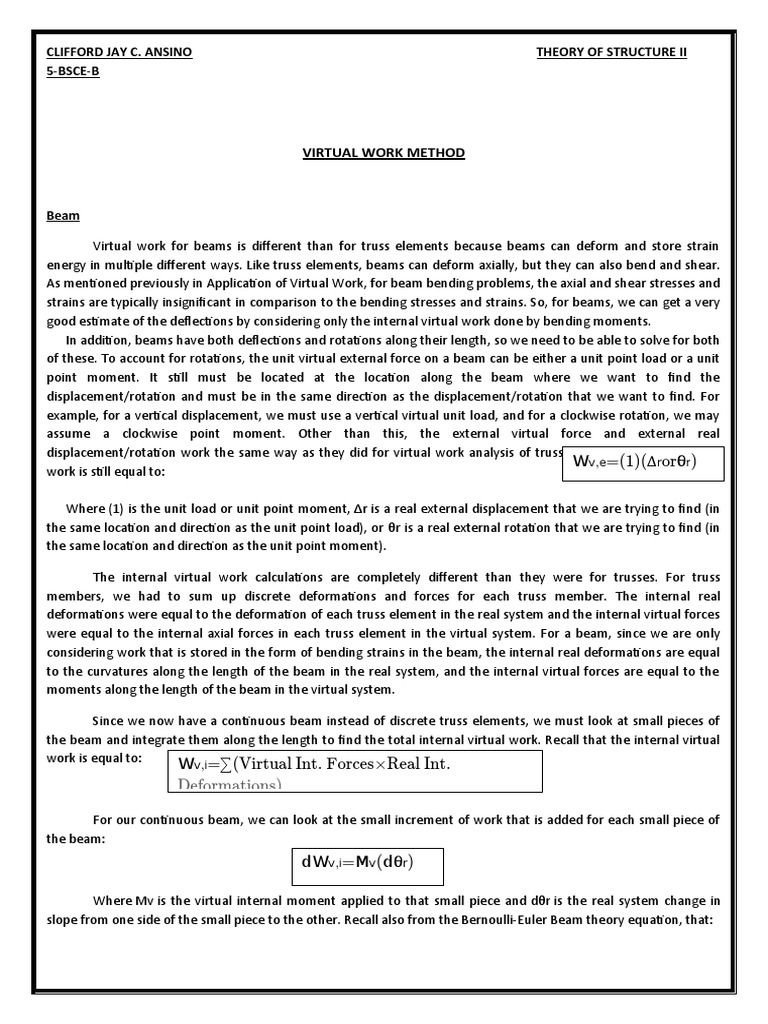Virtual Work Method: Clifford Jay C. Ansino Theory of Structure Ii 5-BSCE-B | PDF | Bending ...