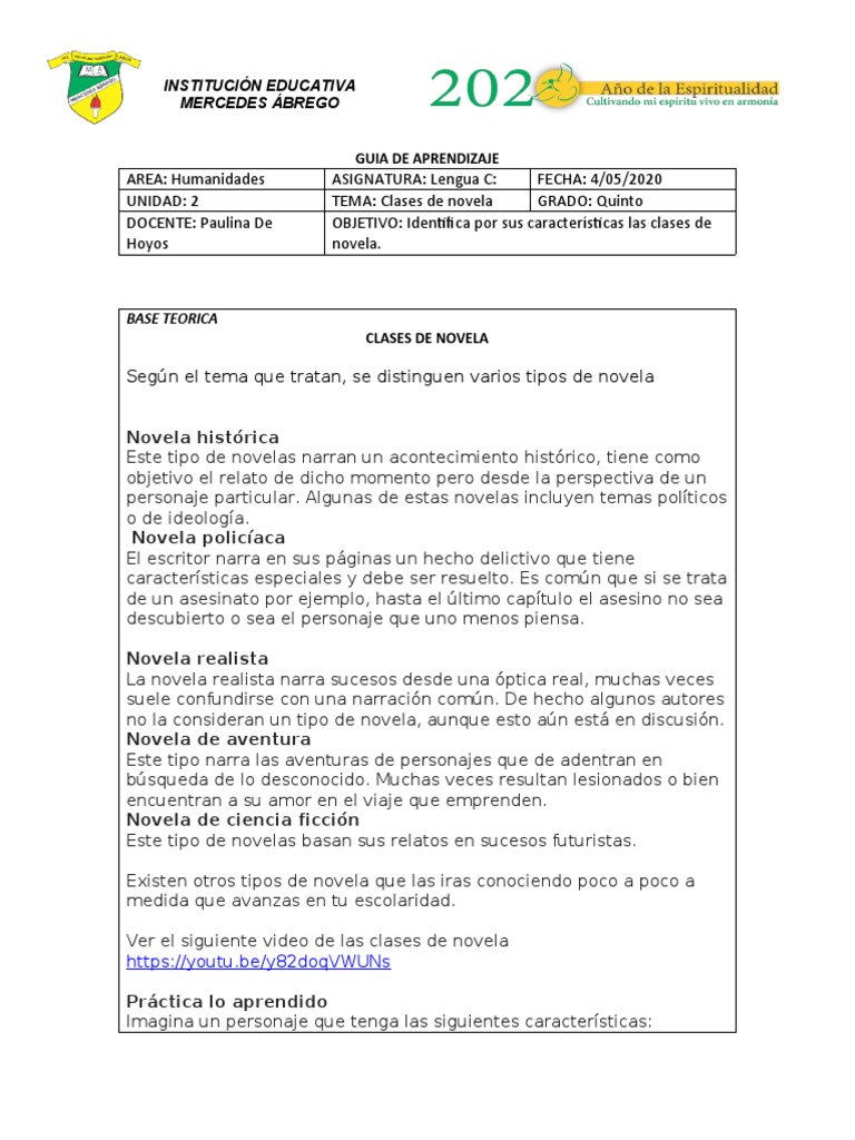 Clases de Novela para Quinto Grado | PDF | Novelas | Perros