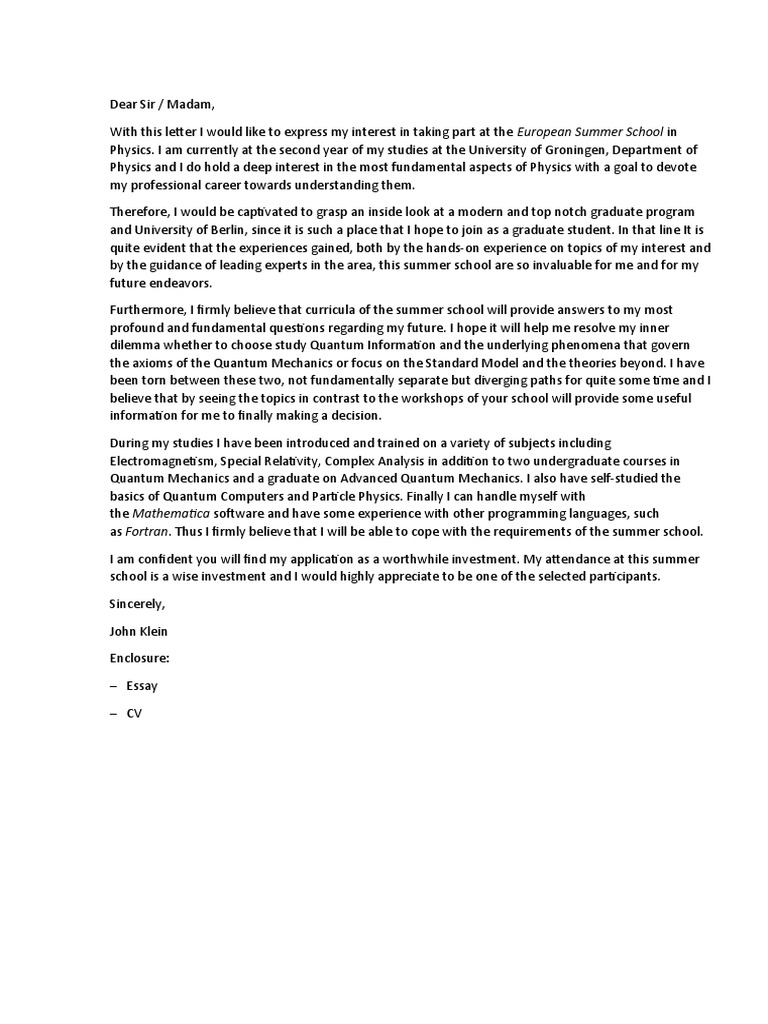Motivation Letter | PDF | Quantum Mechanics | Physics
