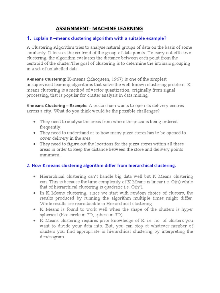 Assignment ML | PDF | Cluster Analysis | Statistical Classification Assignment ML | PDF | Cluster Analysis | Statistical Classification