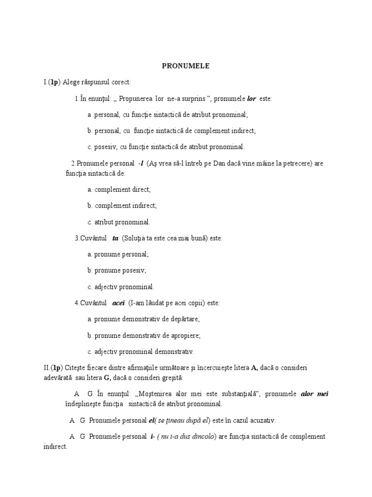 Pronume - Fisa de Lucru | PDF