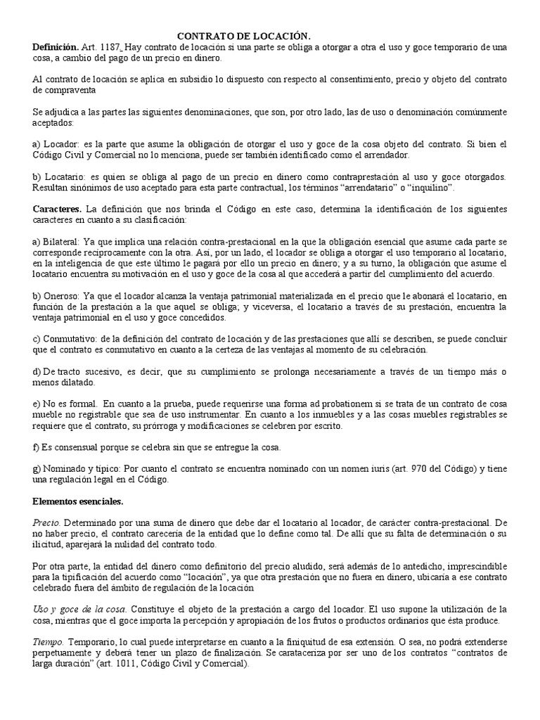 Contrato de Locación: Definición y Características | PDF | Alquiler ...