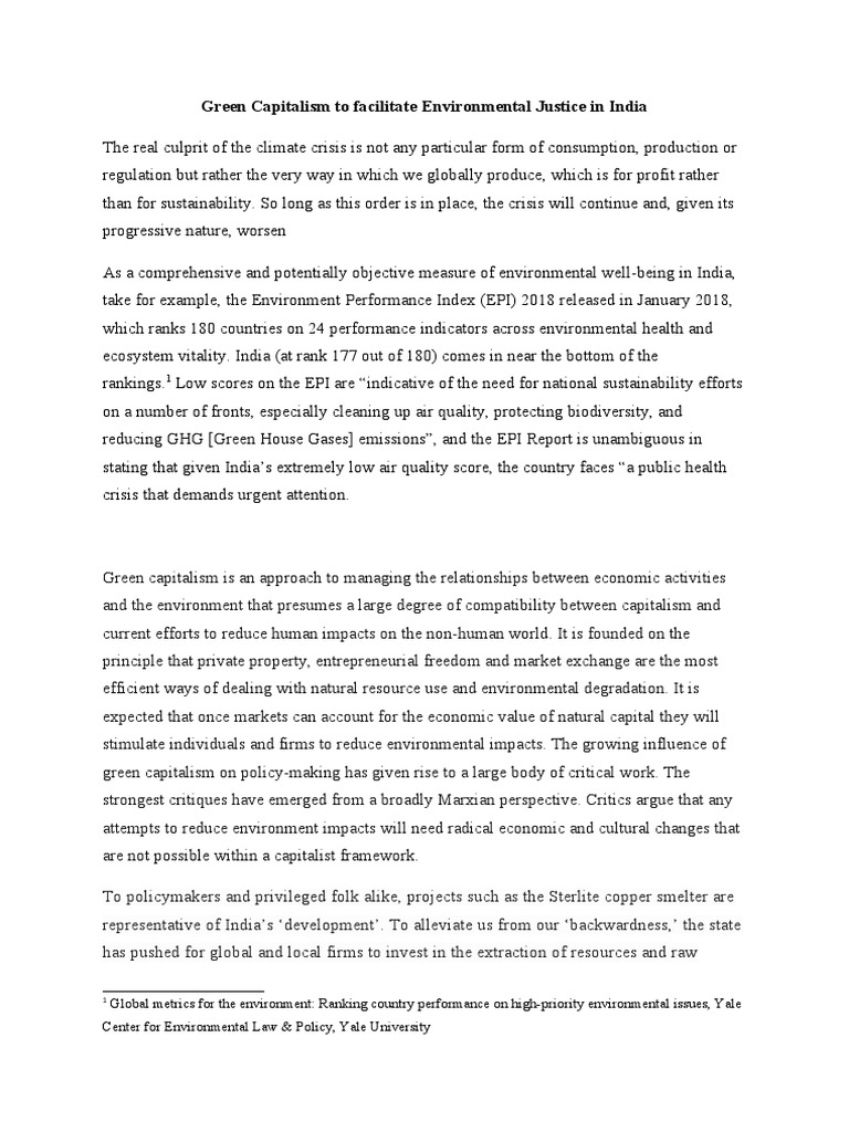 Green Capitalism To Facilitate Environmental Justice in India | PDF ...