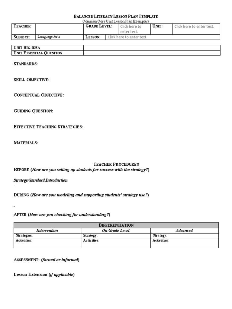 Balanced Literacy Lesson Plan Template | PDF