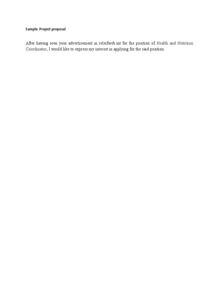 Health and Nutrition Coordinator Proposal | PDF