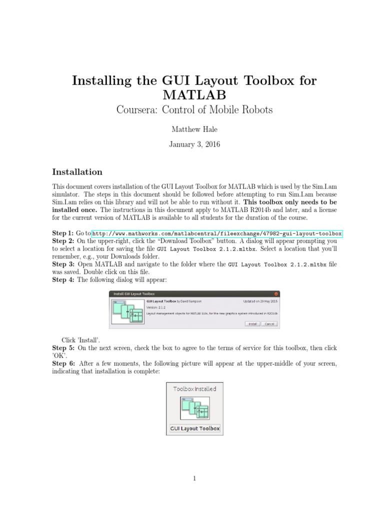 Installing The Gui Layout Toolbox For Matlab Coursera Control Of Mobile Robots Pdf Computers 8662