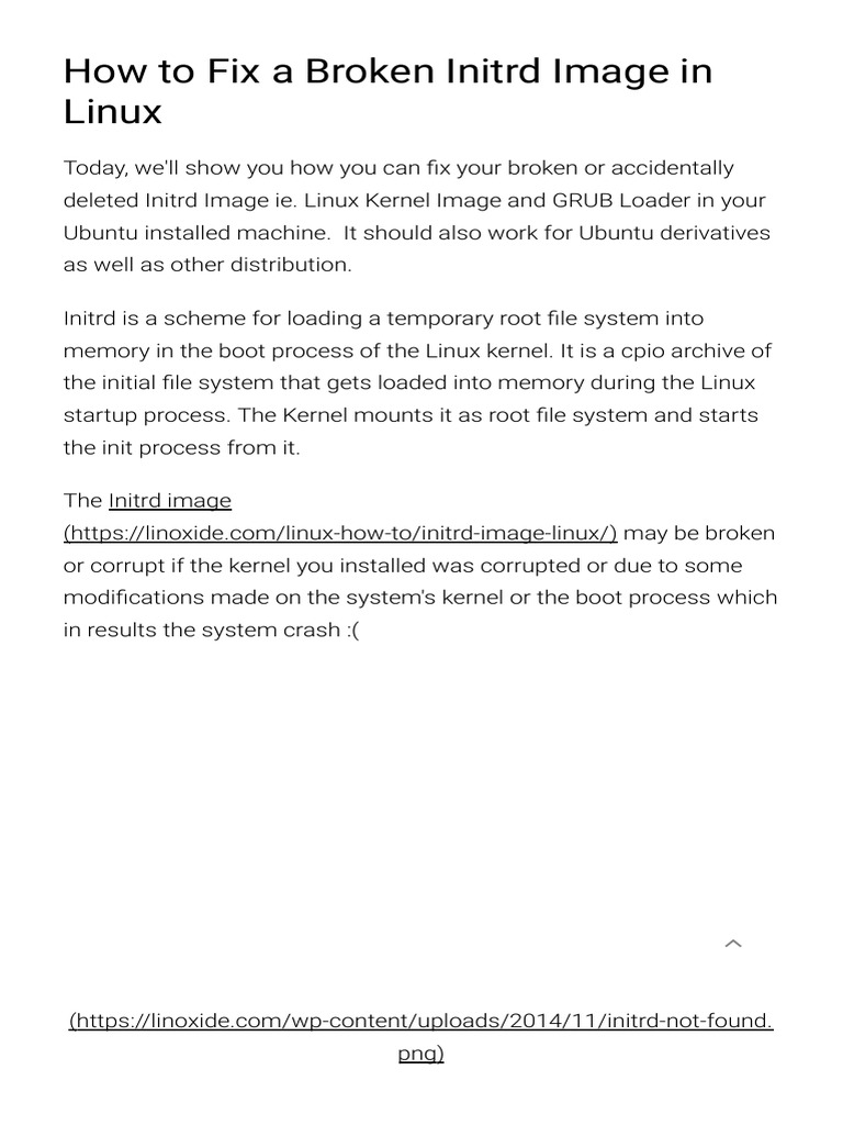 How To Fix A Broken Initrd Image in Linux-1 | Download Free PDF | Booting | Linux