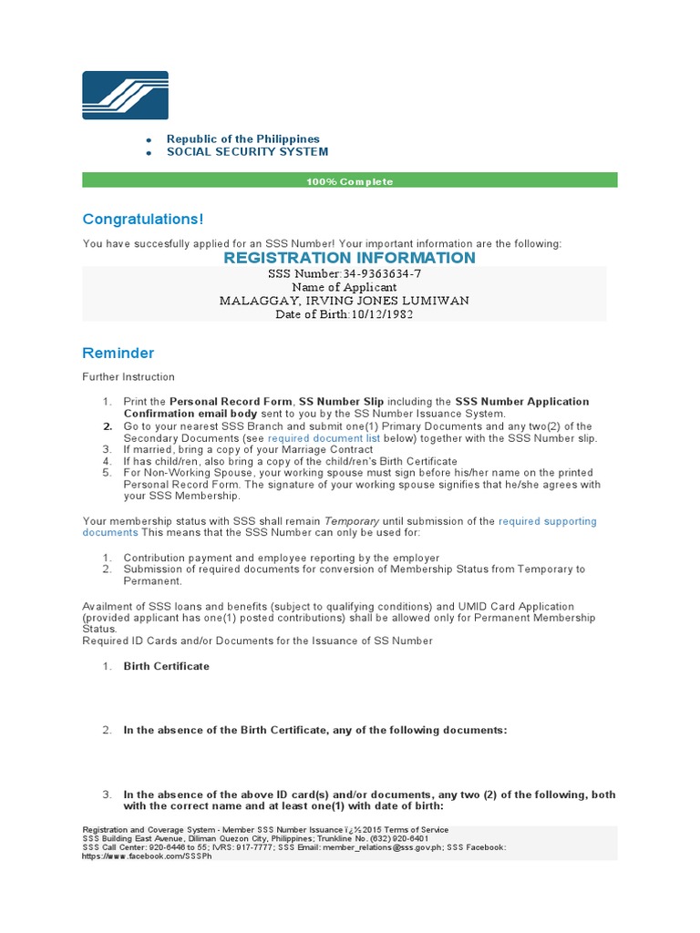Congratulations!: Registration Information | PDF | Birth Certificate | Identity Document