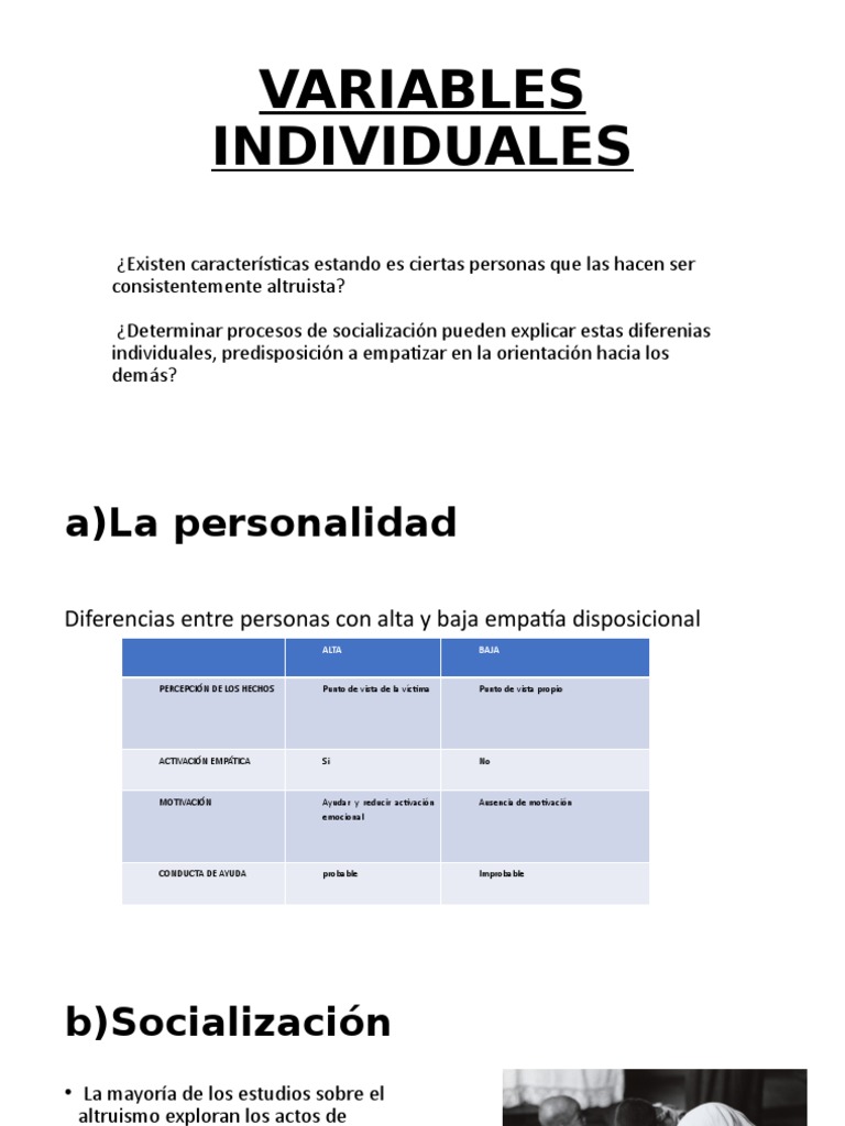 Variables indIVIDUales | PDF | Relaciones personales, crianza y ...
