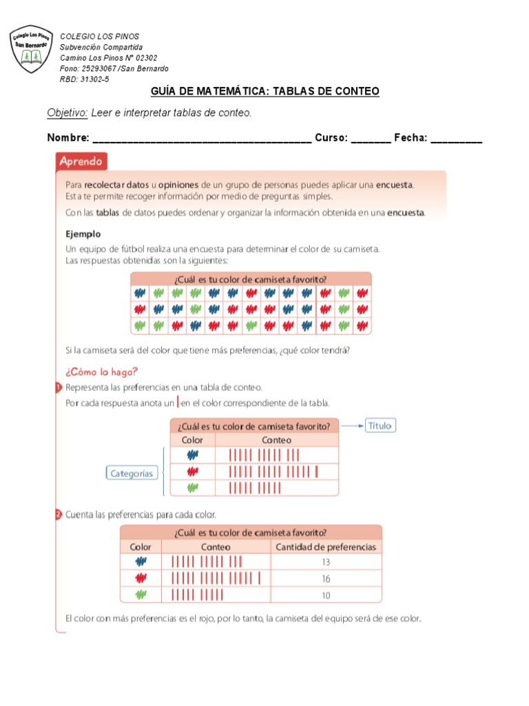 Guía Matemática Tablas de Conteo | PDF