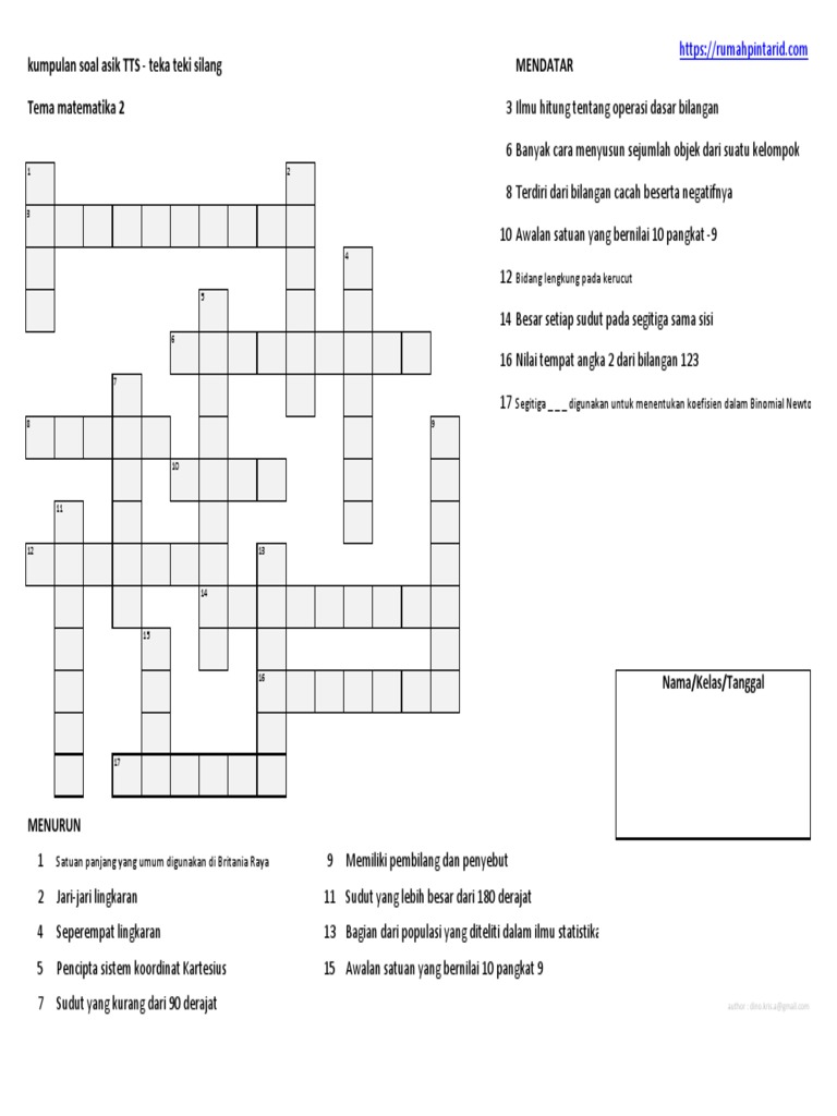 Soal Teka Teki Silang Matematika SMP | PDF
