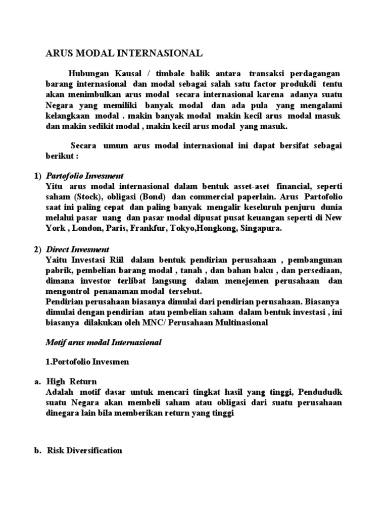 Arus Modal Internasional | PDF | Pengelolaan Keuangan & Uang | Politik