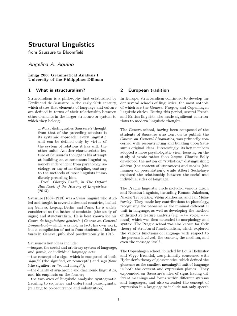 Structural Linguistics: Angelina A. Aquino | PDF | Linguistics | Symbols