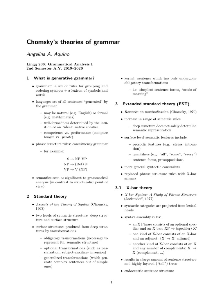 Chomsky's Theories of Grammar: Angelina A. Aquino | PDF | Phrase | Syntax