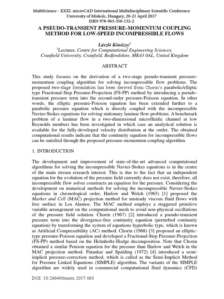 A Pseudo-Transient Pressure-Momentum Coupling Method For Low-Speed ...