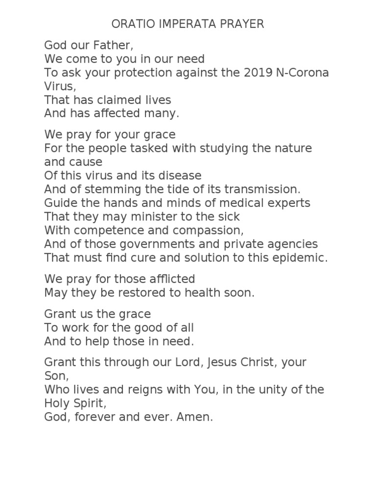 Oratio Imperata Prayer | PDF