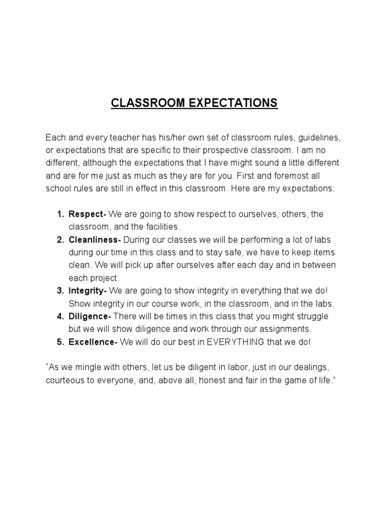 Classroom Expectations for Middle School | PDF