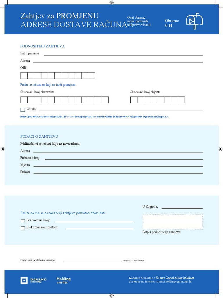 Zahtjev Za Promjenu Adrese | PDF