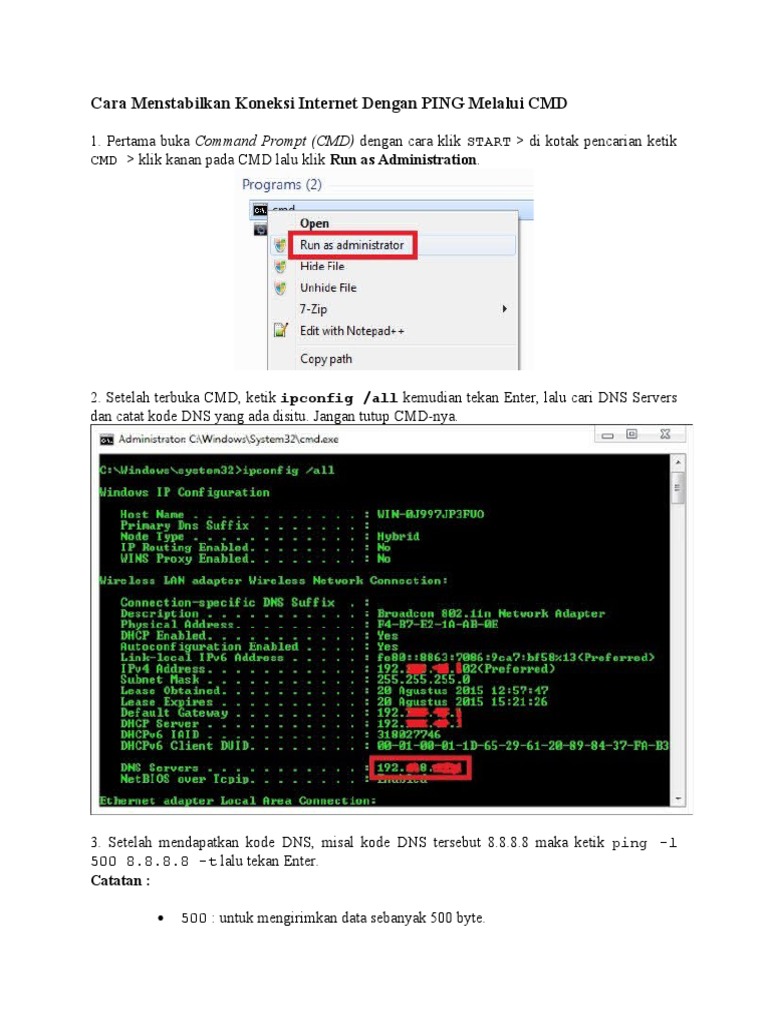 Cara Menstabilkan Koneksi Internet Dengan PING Melalui CMD | PDF