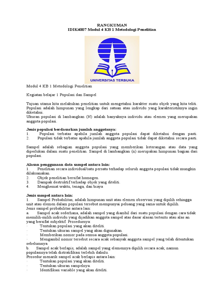 Rangkuman Modul 4 KB 1 METOPEN UT | PDF