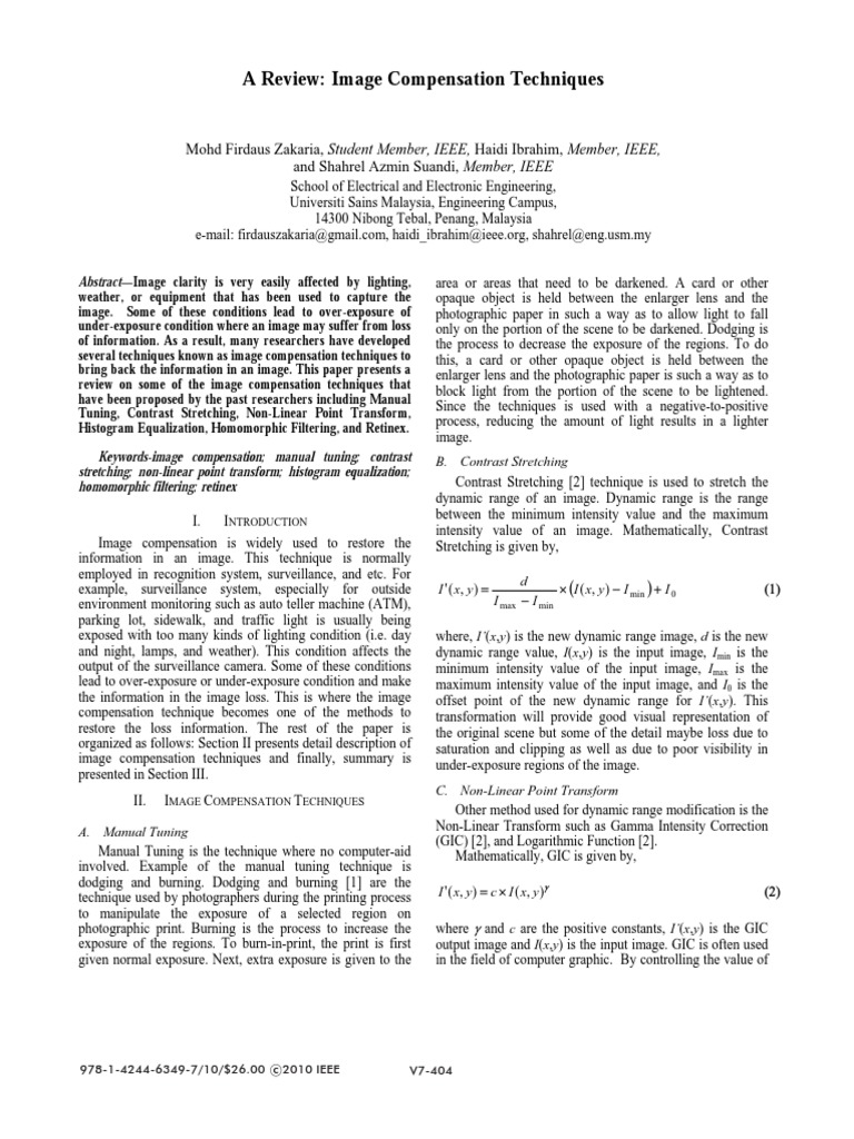A Review: Image Compensation Techniques | PDF | Exposure (Photography) | Image Processing