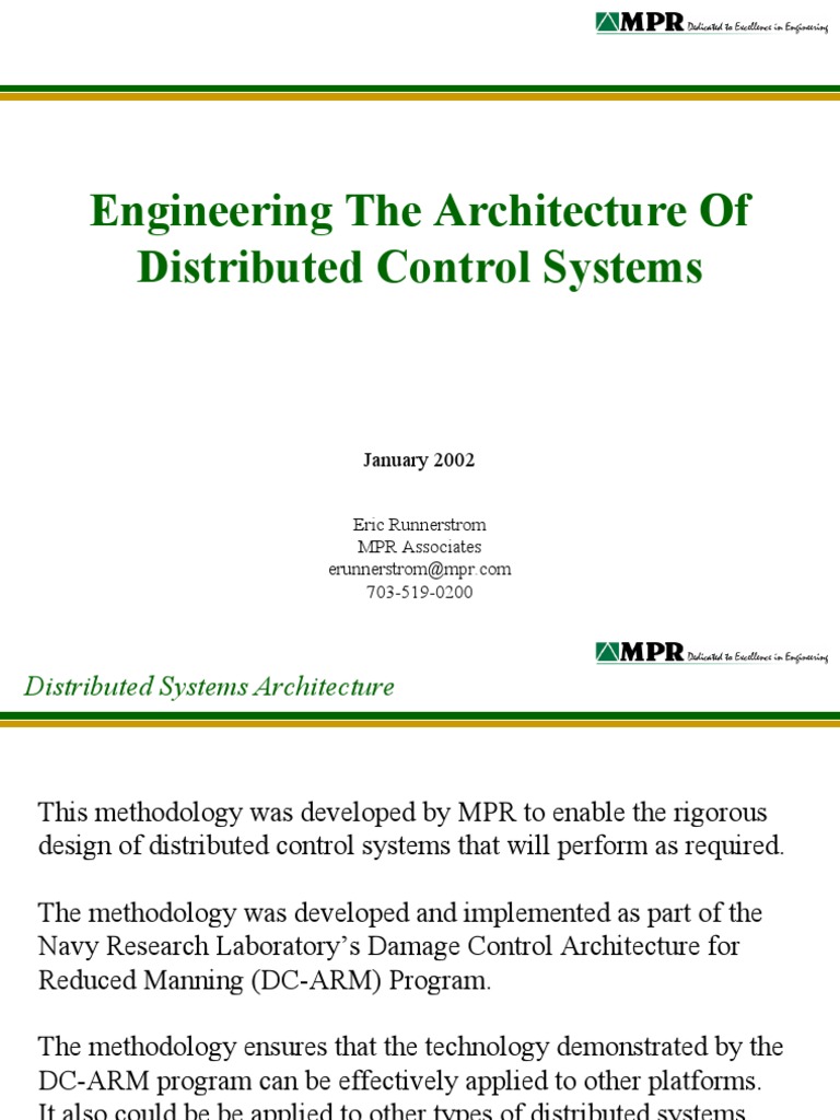Engineering The Architecture of Distributed Control Systems: January ...