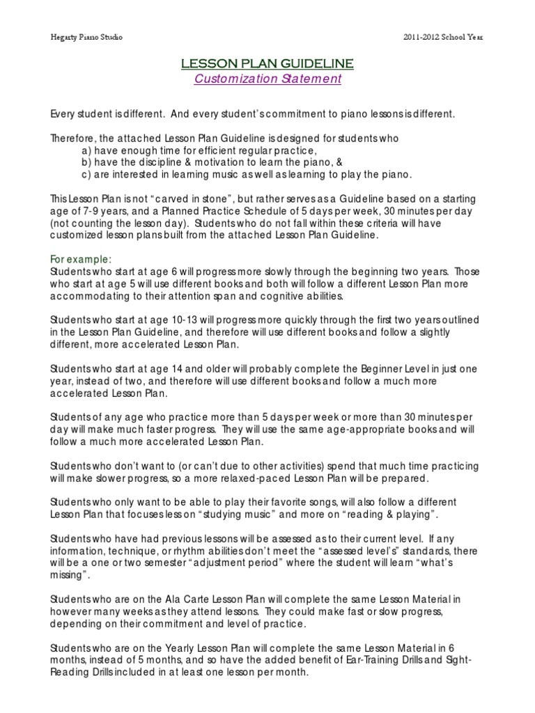 PIANO Lesson-Plan-Guidelines - Customization PDF | PDF | Chord (Music ...