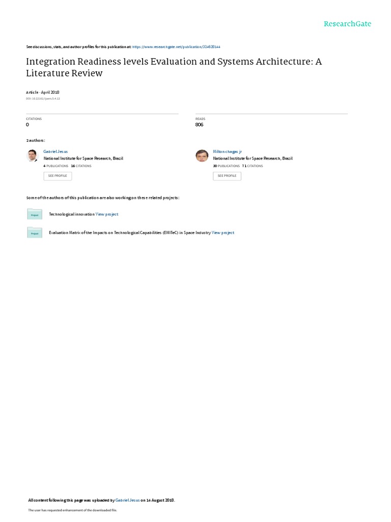 Integration Readiness Levels Evaluation and Systems Architecture: A ...
