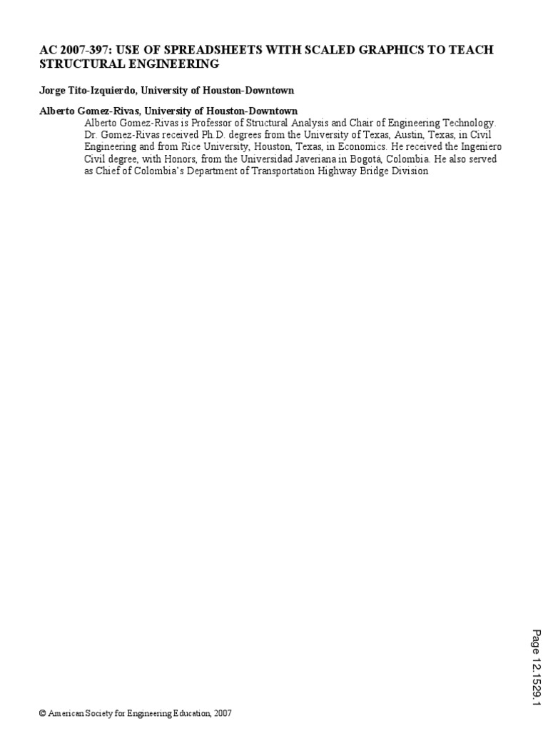 Ac 2007-397: Use of Spreadsheets With Scaled Graphics To Teach ...