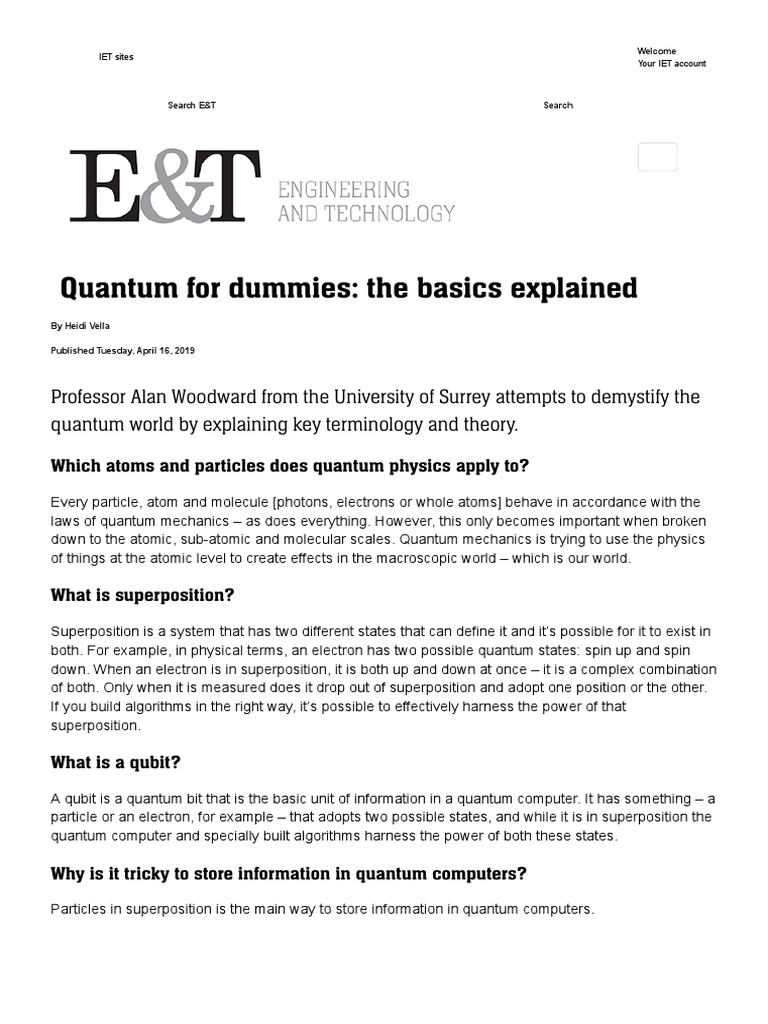 Quantum For Dummies - The Basics Explained - E&T Magazine | PDF ...