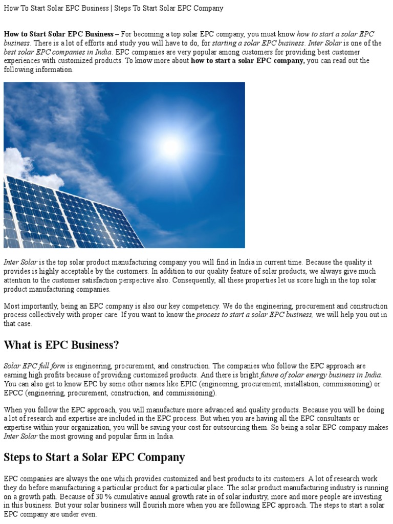 How To Start Solar EPC Business Steps To Start Solar EPC Company | PDF ...