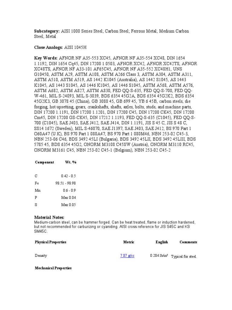 Properties s45c | PDF | Strength Of Materials | Hardness