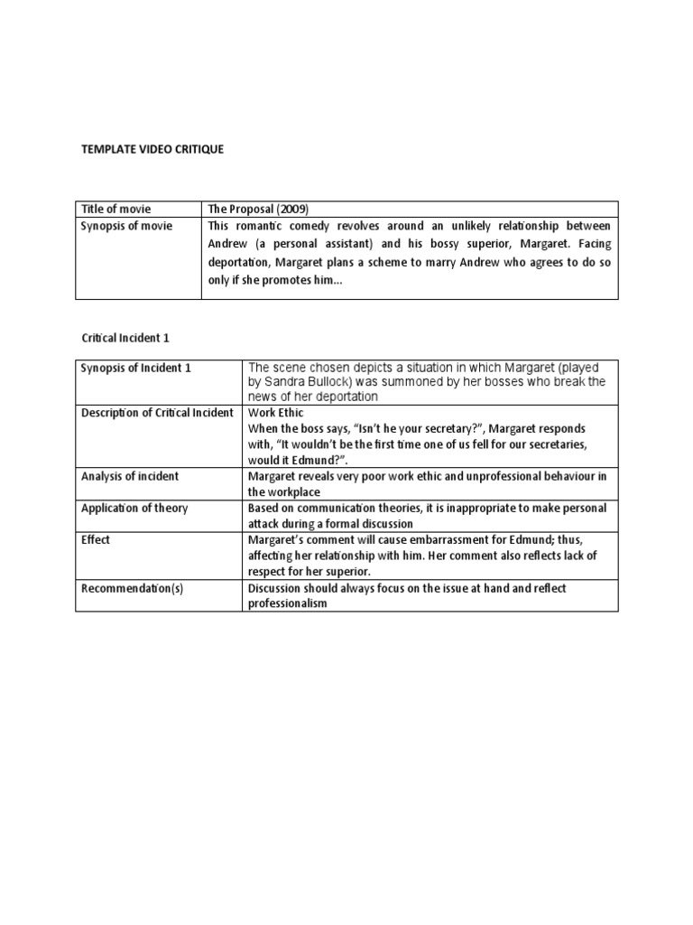 Template Video Critique - Sample | PDF